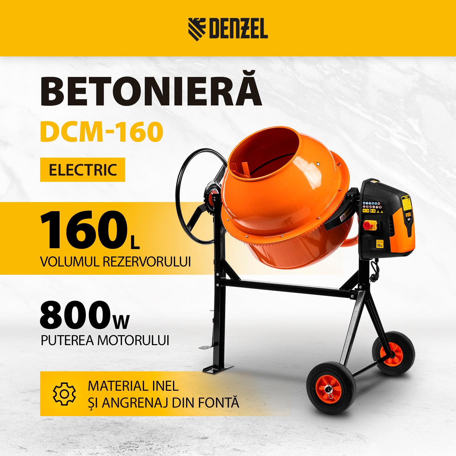 Betoniera DCM-160, 800 W, 160L, Denzel - eMAG.ro