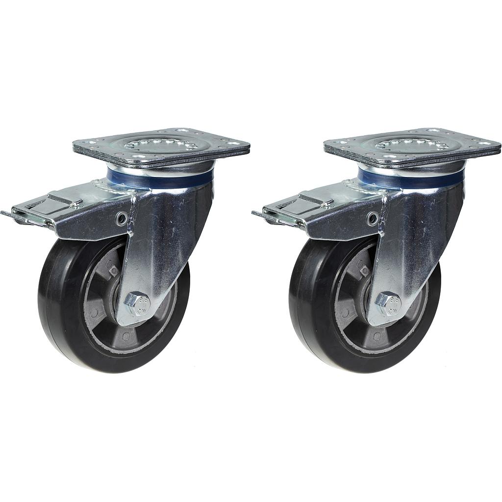 Set 2 roti pivotante cu frana din cauciuc, Centru din aluminiu ...