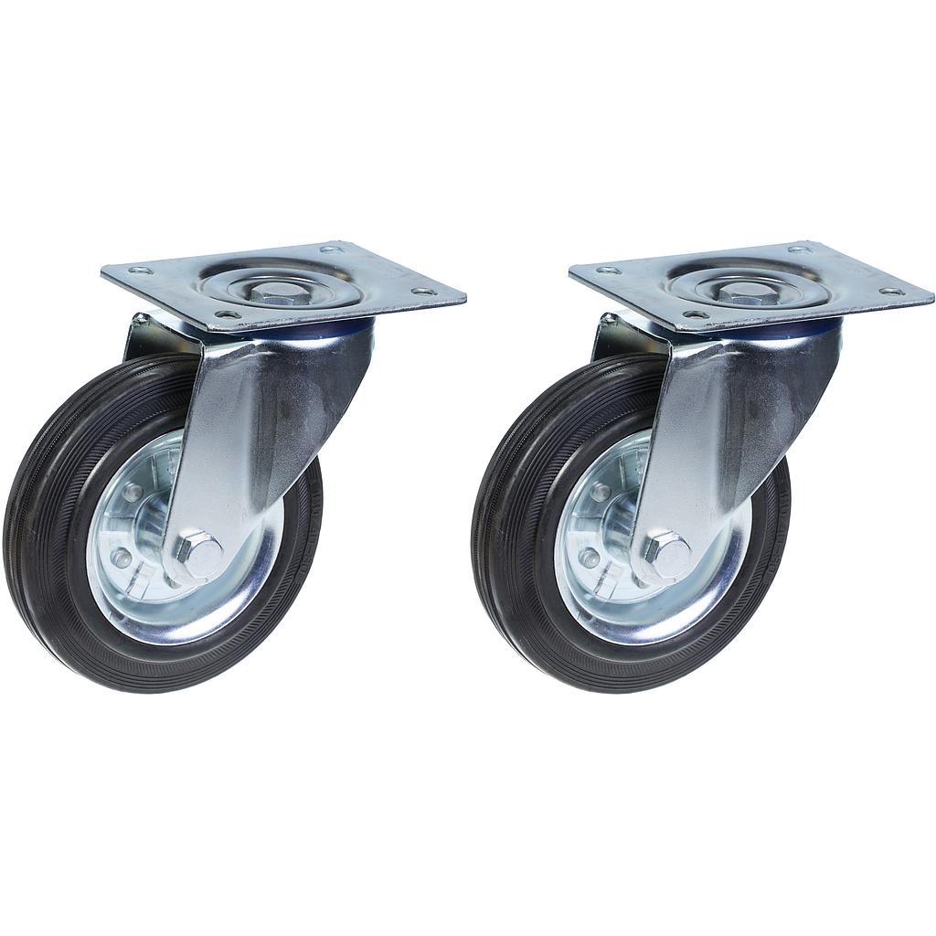 Set 2 roti pivotante cu cauciuc solid, Centru din otel, 300 kg, 160 mm ...
