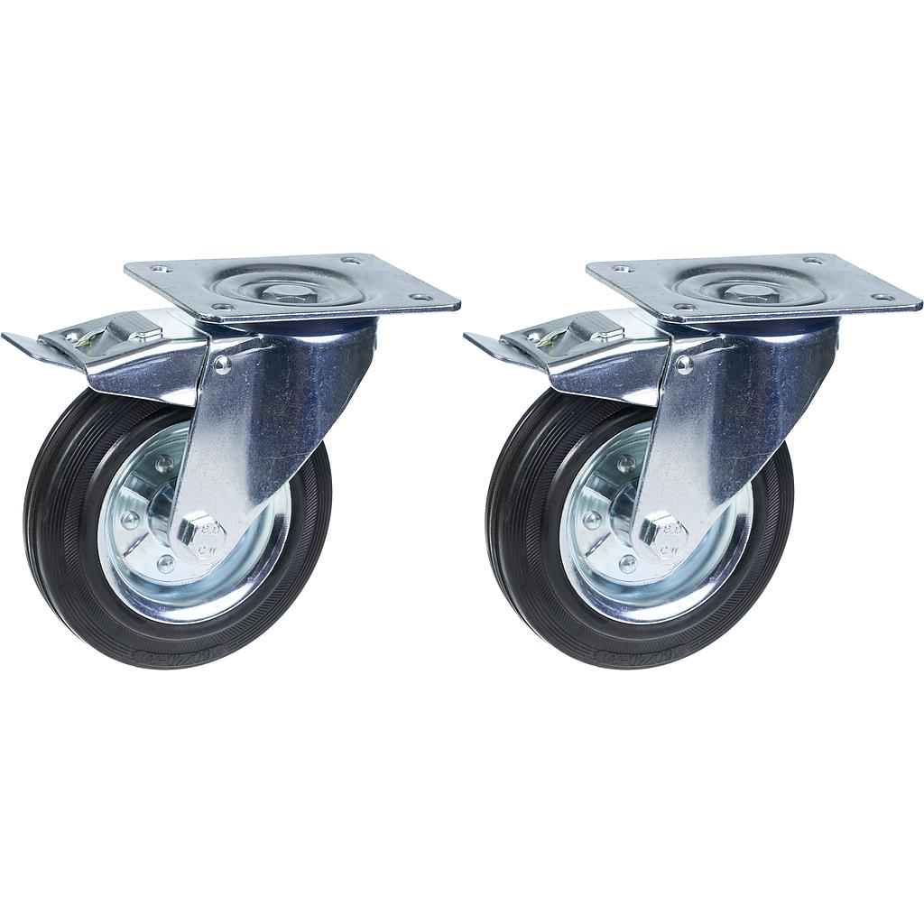 Set 2 roti pivotante cu frana din cauciuc solid, Centru din otel, 400 ...