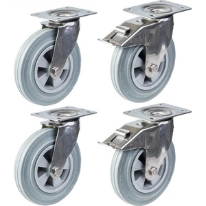 Set 2 roti pivotante cu frana din cauciuc, Centru din plastic, Rulment ...