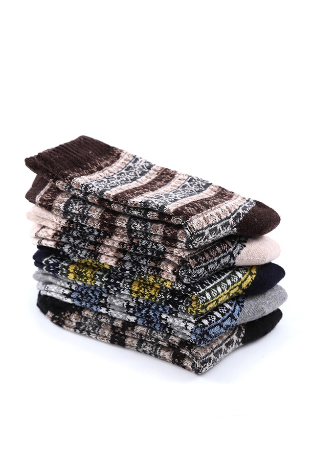 Sosete barbati MT, Dacali, din lana de Iarna, set 5 perechi multicolore ...