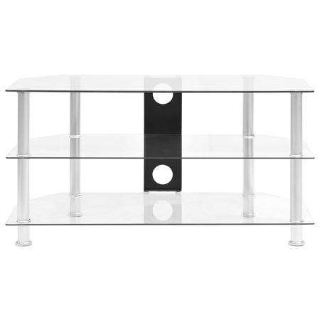 Comoda TV cu 3 rafturi, Sticla securizata, 96x46x50 cm, Transparent ...