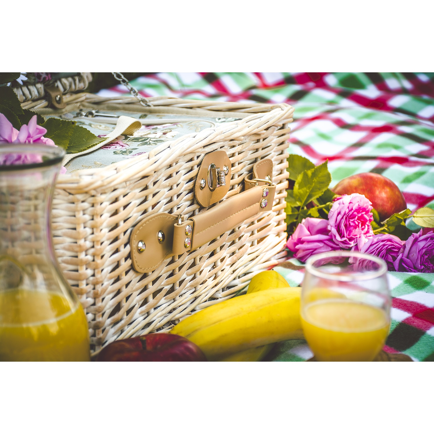 Cos picnic, Zolta, Echipat, Imprimeu floral, 2 persoane, Rachita, Maro ...