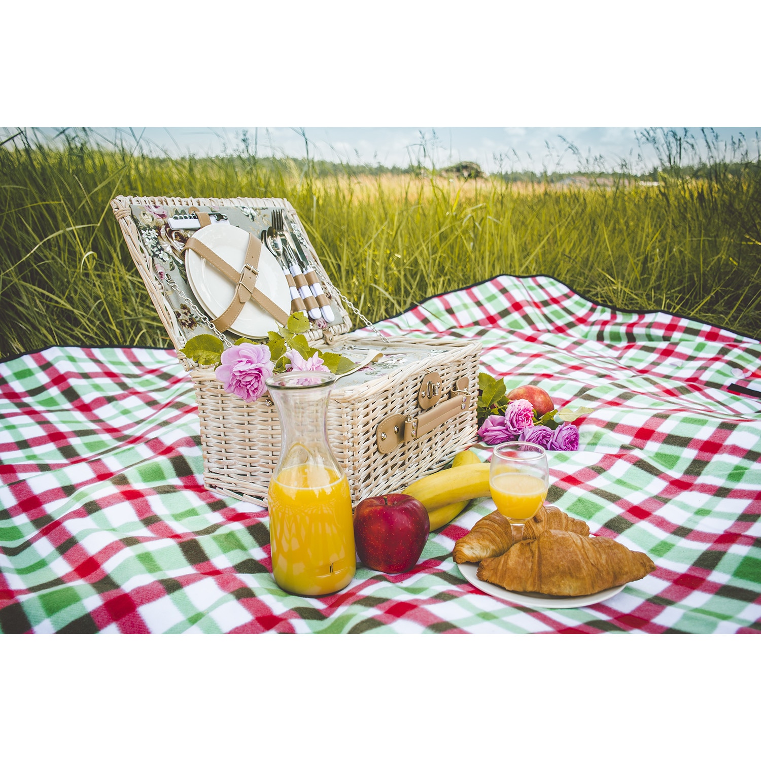 Cos picnic, Zolta, Echipat, Imprimeu floral, 2 persoane, Rachita, Maro ...