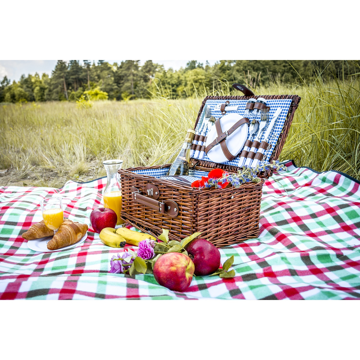 Cos picnic, Zolta, Echipat, Imprimeu carouri, 4 persoane, Rachita, Maro ...