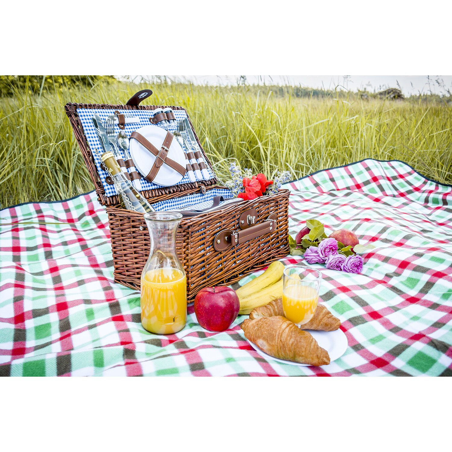 Cos picnic, Zolta, Echipat, Imprimeu carouri, 4 persoane, Rachita, Maro ...