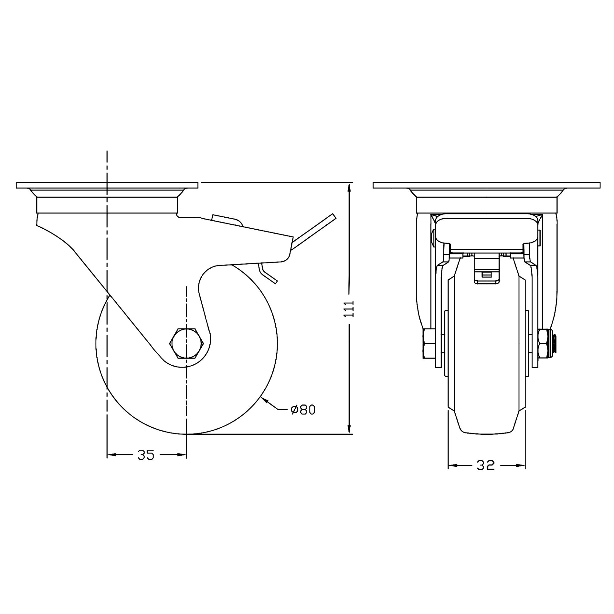 Roata pivotanta cu frana din cauciuc solid, Centru din nylon, Rulment ...