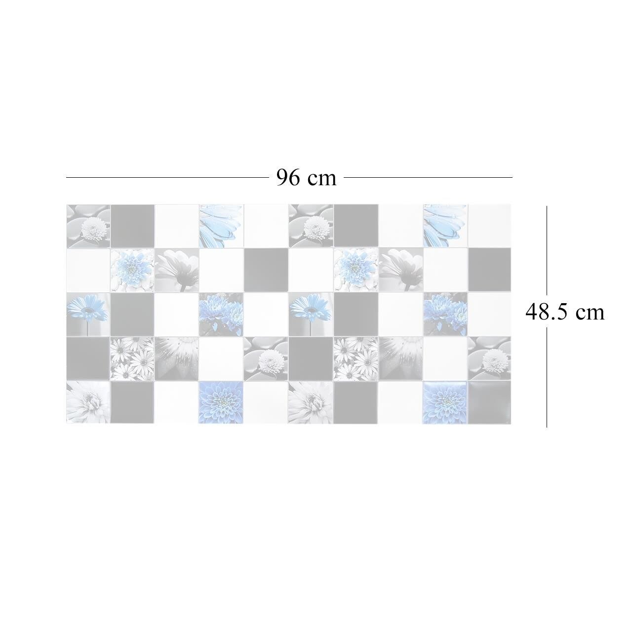 Panou decorativ, PVC, model floral, alb, negru si albastru, 96x48.5 cm ...