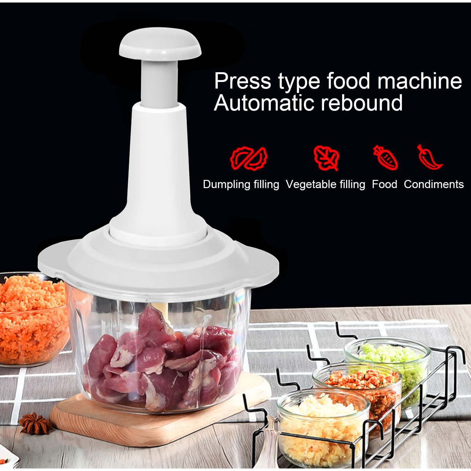Tocator manual pentru legume si fructe, AEYTLOI, Inox, 1.5l, Alb - eMAG.ro