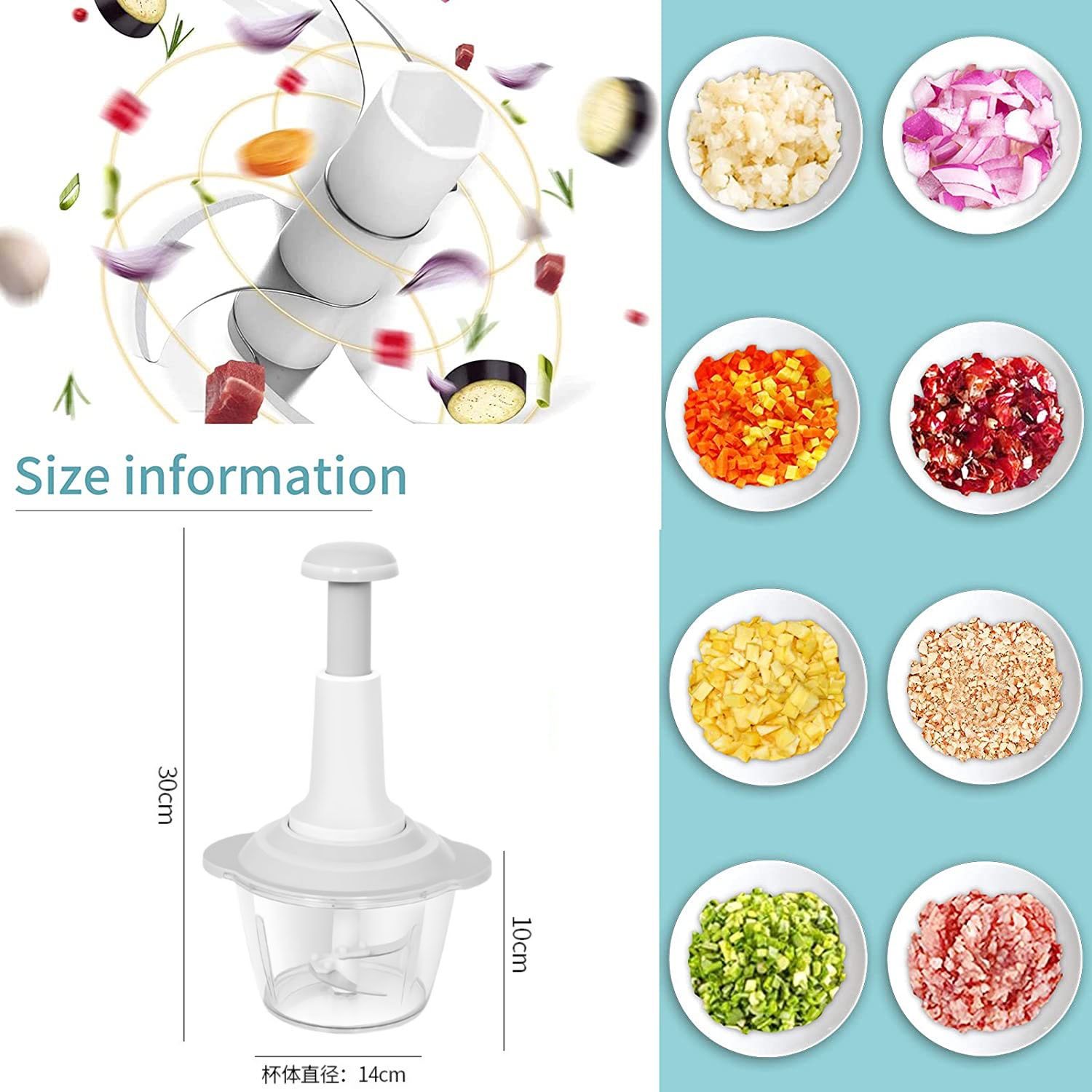 Tocator manual pentru legume si fructe, AEYTLOI, Inox, 1.5l, Alb - eMAG.ro