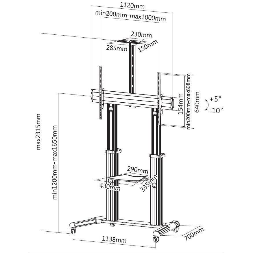 Suport monitor reglabil, EQUIP, 60-100'', 100kg, Argintiu/Negru - eMAG.ro