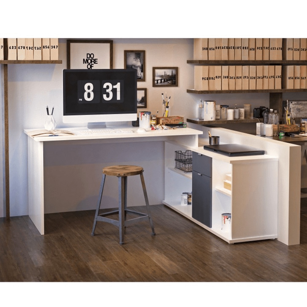 Birou de colt ,gri antracit/alb, universal stanga sau dreapta,167 ...