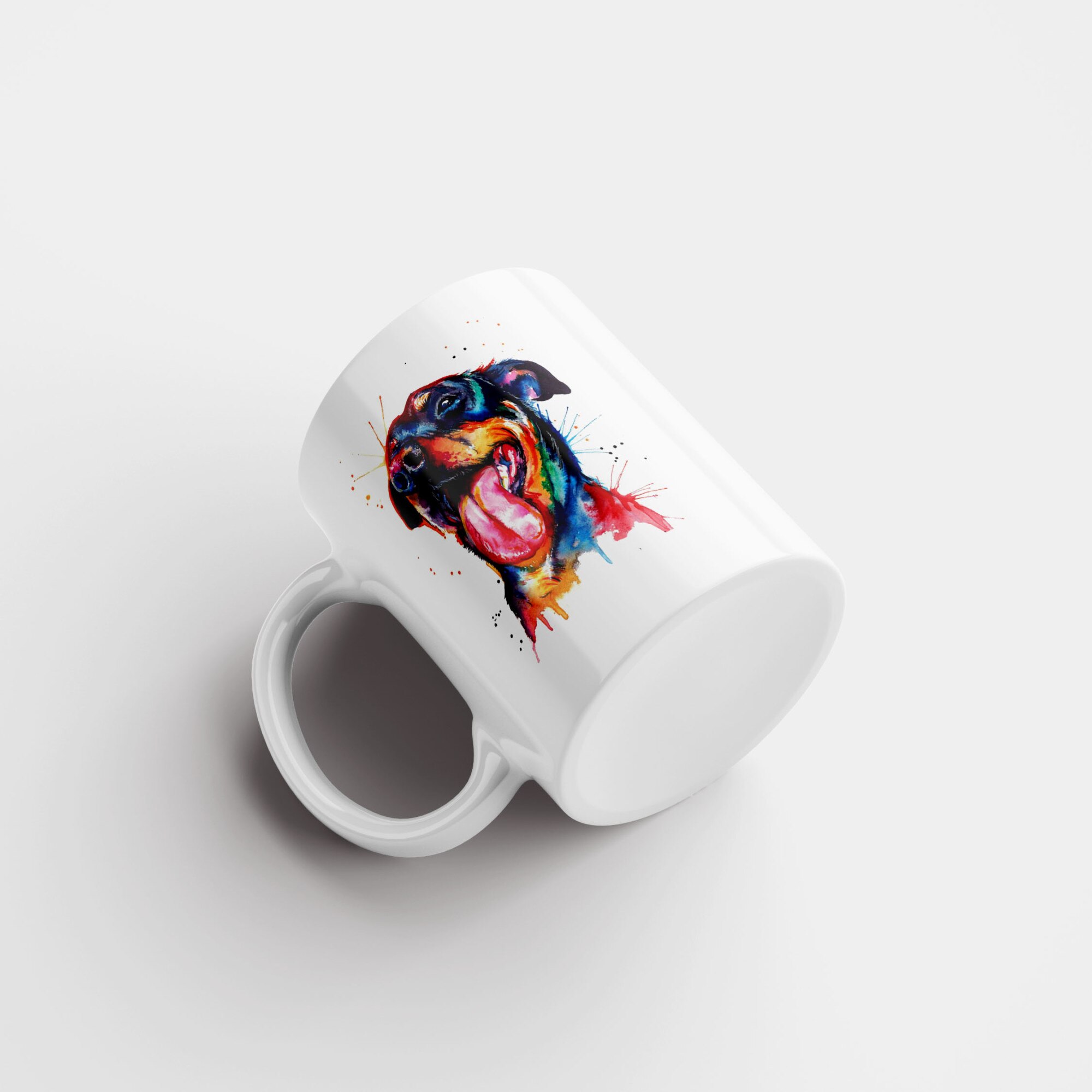 Cana personalizata cu imagine caine Rottweiler colorat, ceramica alba ...