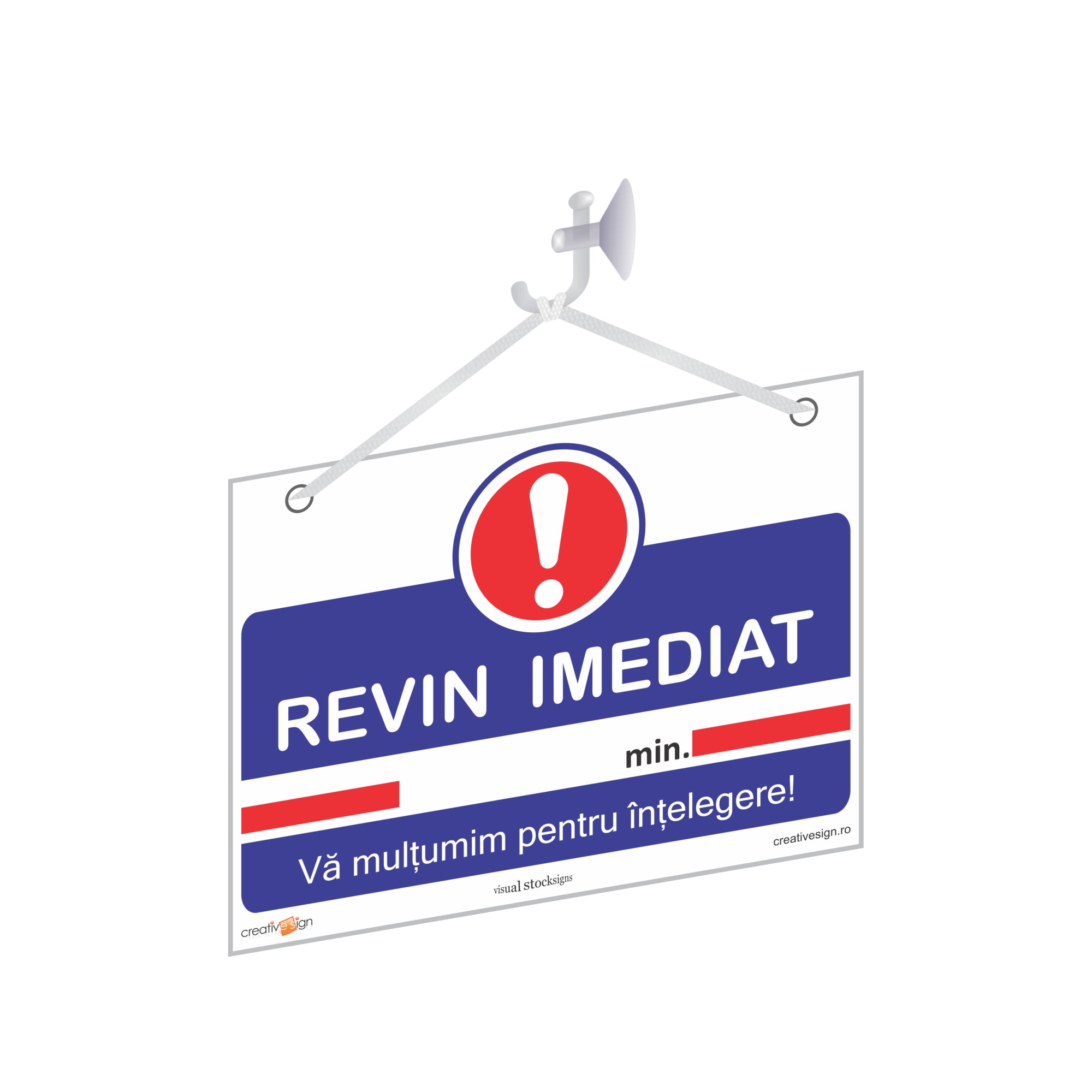 Indicator Revin imediat, PVC, prindere cu snur si ventuza, 15x20 cm ...