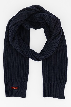 HUGO, Fular circular de lana cu aspect striat, Negru - eMAG.ro