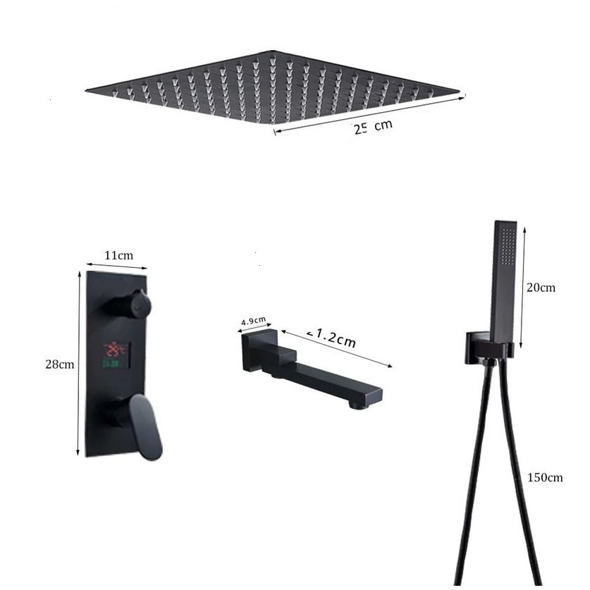 Set de dus Negru, AquaSpa, Display Led, Palarie de 25 cm, Incastrabil ...