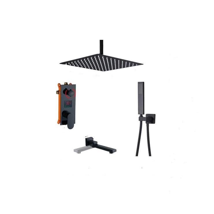 Set de dus Negru, AquaSpa, Display Led, Palarie de 25 cm, Incastrabil ...