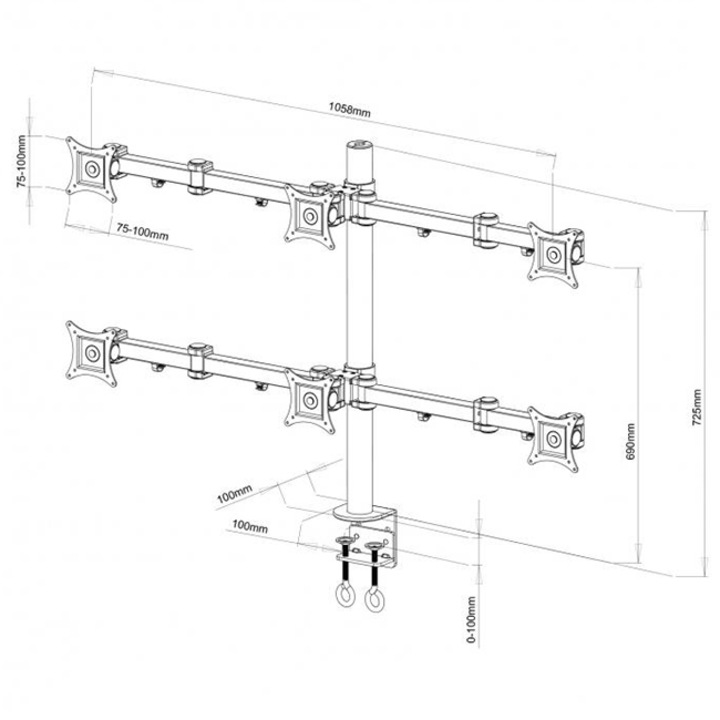 Suport pentru 6 Monitoare SBOX, 13-24", montare Blat Birou, Negru - eMAG.ro