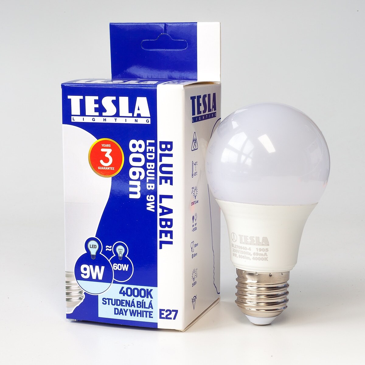 Bec led, TESLA Lighting, 9W, E27, 230V, 806 lm, 25000h, lumina neutra ...