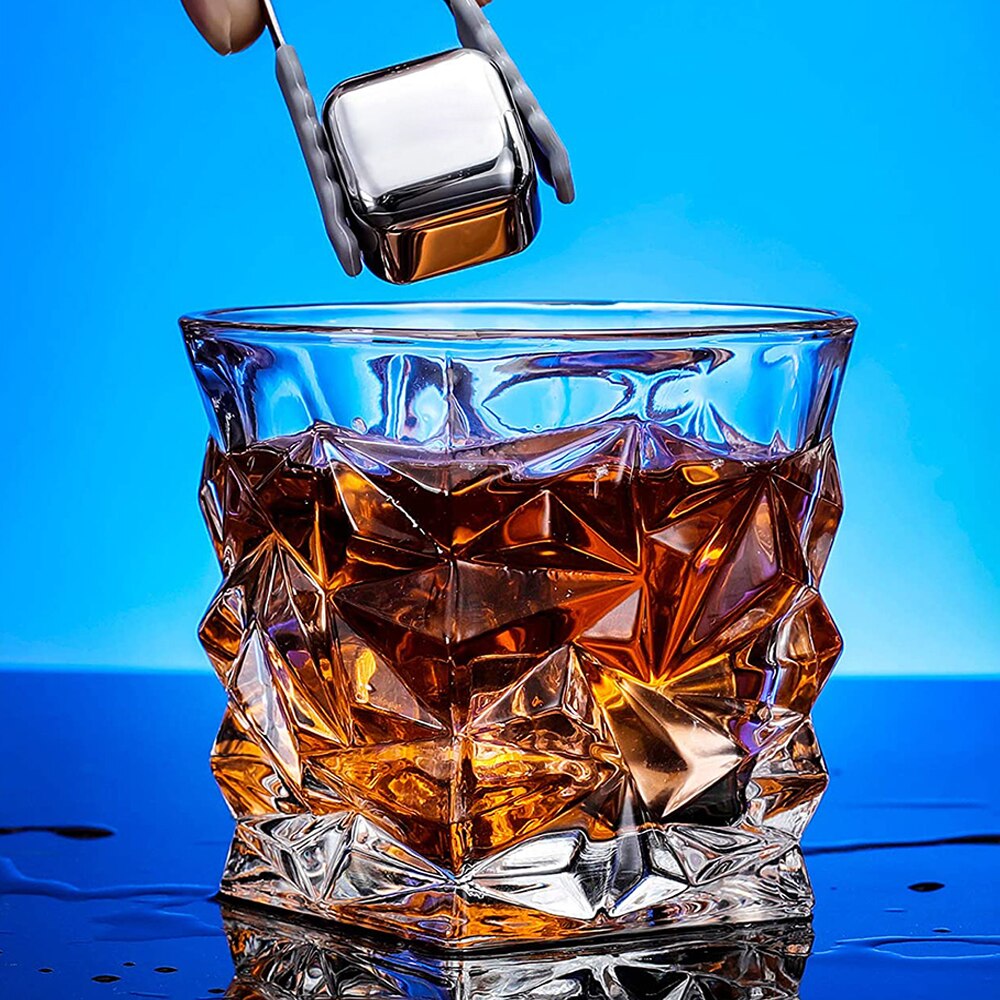 Set 8 cuburi gheata reutilizabile, BOMSTOM, Inox, cleste, cutie ...