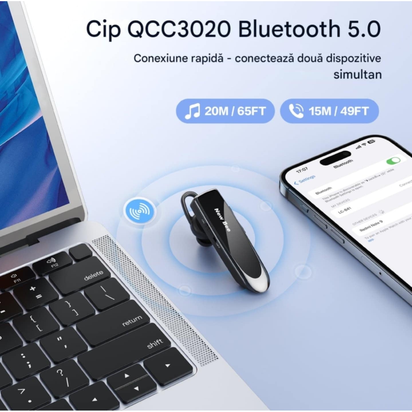 Casca Bluetooth New Bee LC-B41, Autonomie baterie 24 ore, Conectare la ...