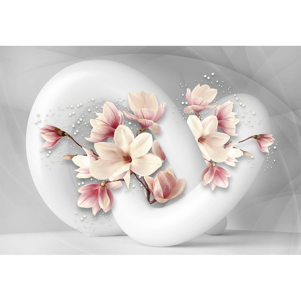 Fototapet 3D, Flori roz pe un fundal gri, 400 x 250 cm - eMAG.ro
