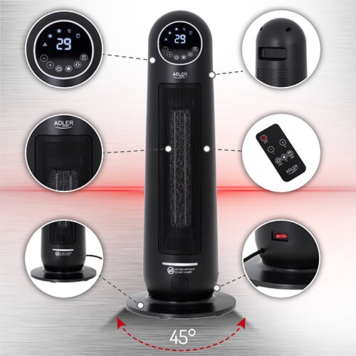 Керамичен Вентилаторен Термонагревател Adler AD7731, Дистанционно управление, Таймер, 1200W ...