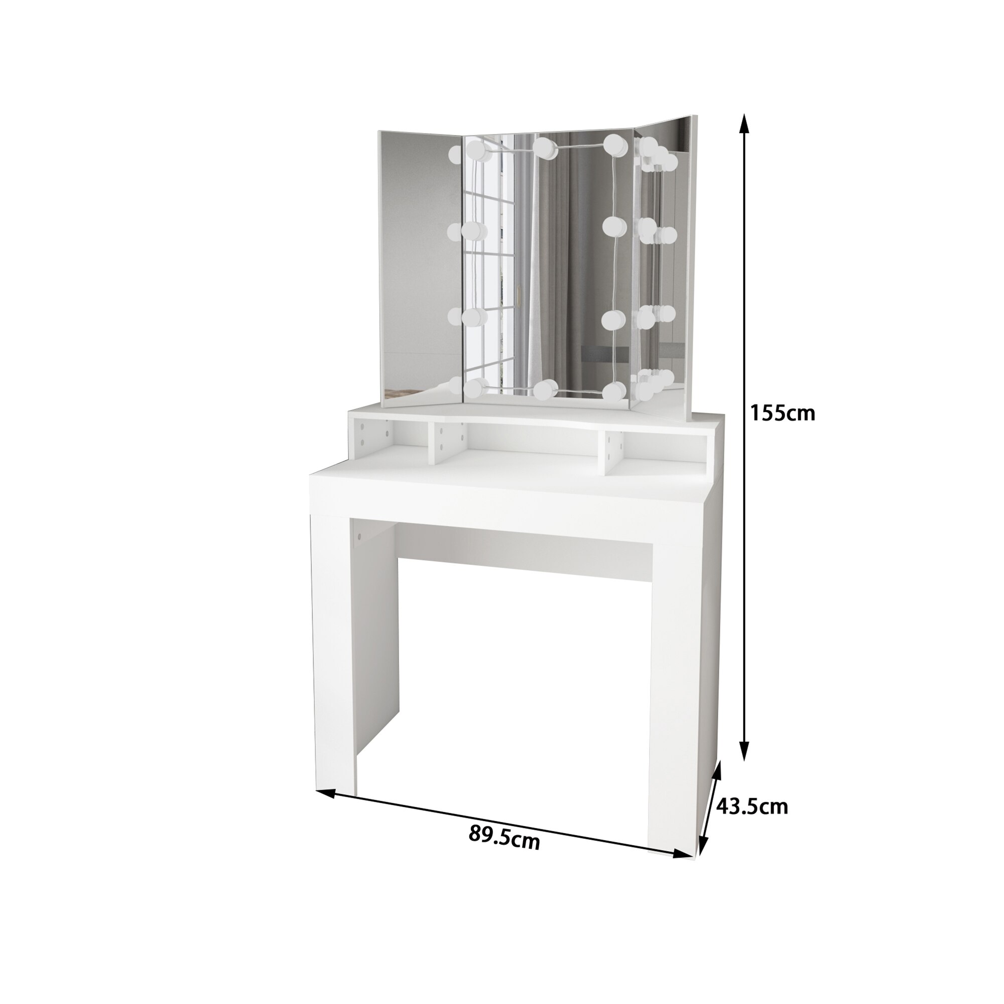 Masa de toaleta/ machiaj, ML Design, 89,5 x 155 x 43,5 cm, PAL, alb ...