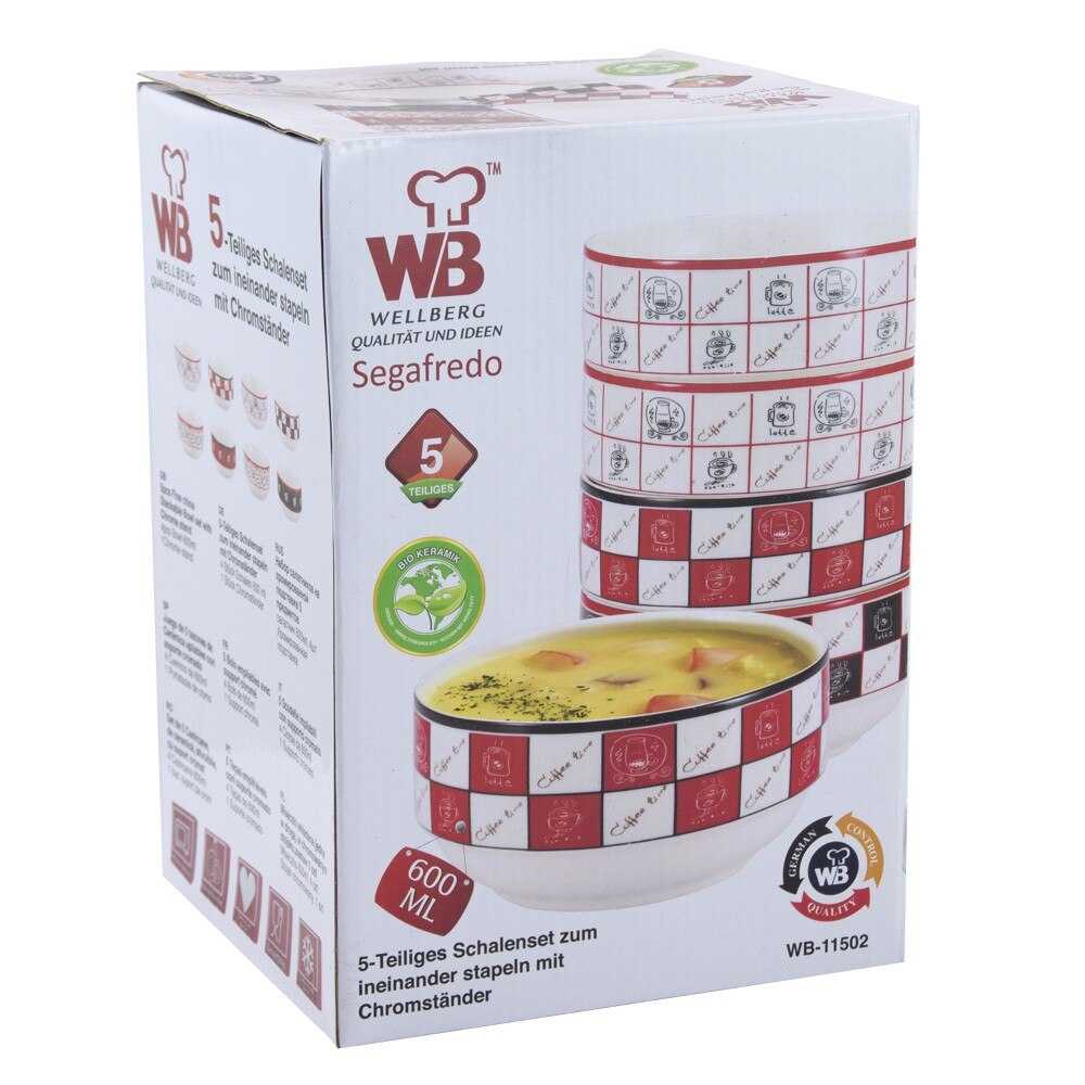 Set 5 Piese: 4 Boluri Portelan 600ml + Suport, Segafredo Wellberg - eMAG.ro
