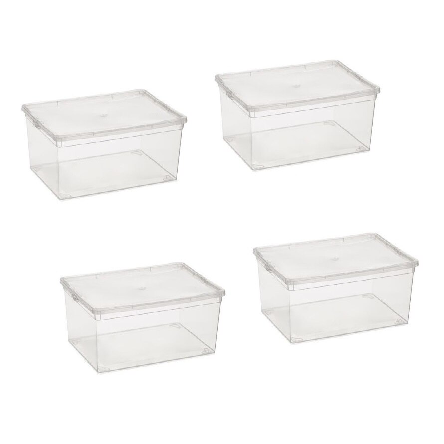 Set 4 cutii de depozitare cu capac, transparente, plastic, 37x27x15 cm ...