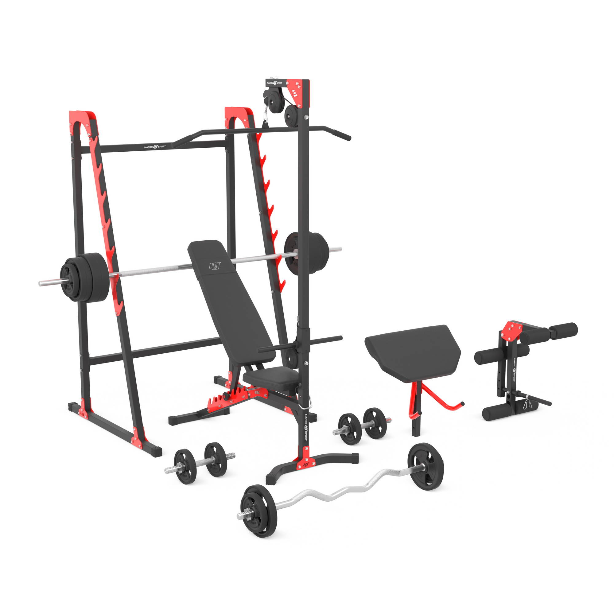 Aparat multifunctional Marbo Sport, Greutati 113 kg, Negru/Rosu - eMAG.ro