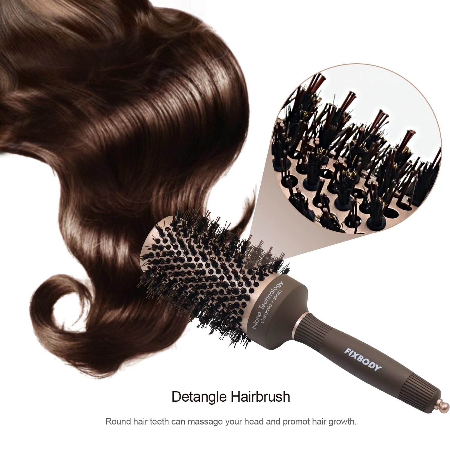 Perie de par rotunda cu par de mistret Fixbody, 8.4/ 5 cm, Ceramica ...