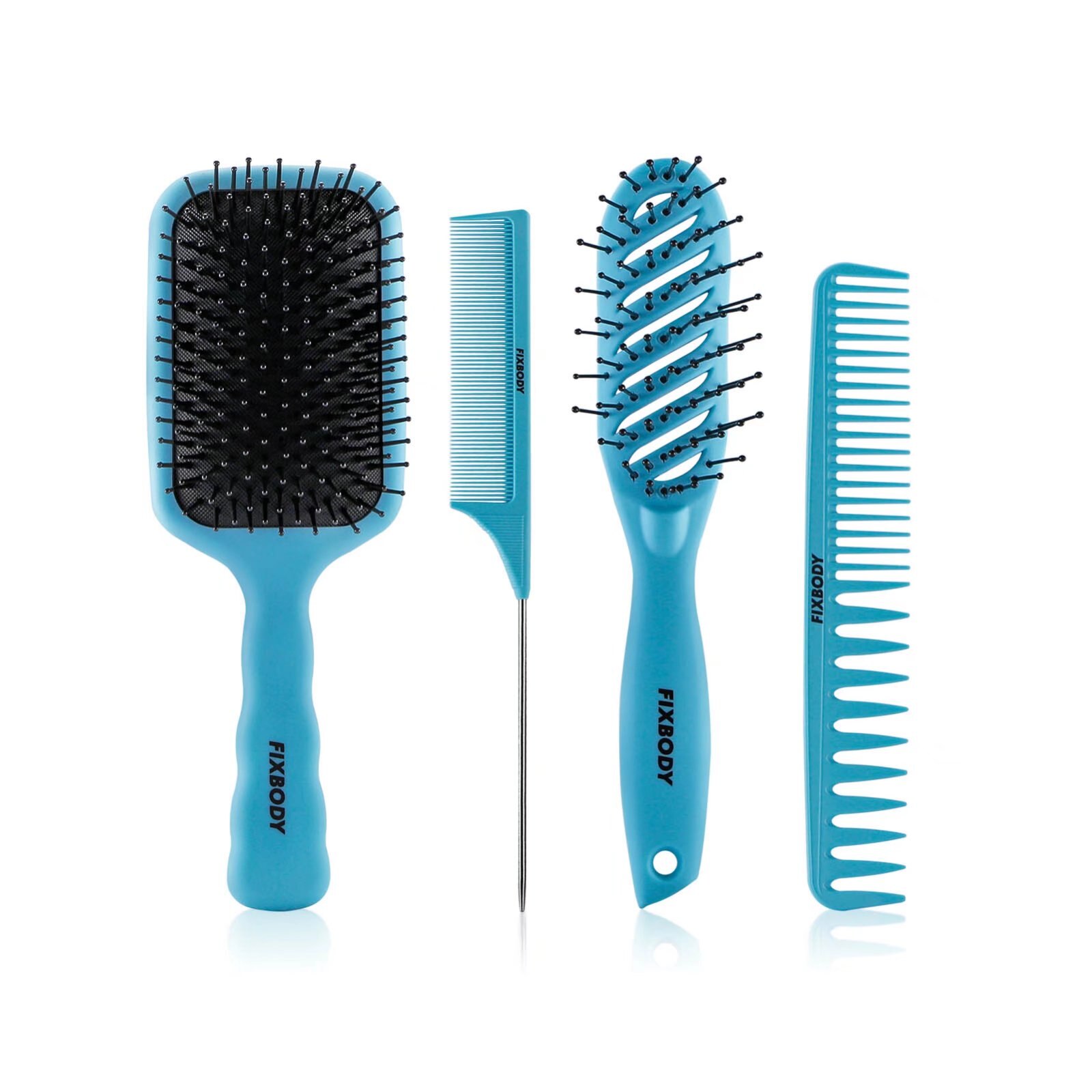 Set 4 bucati perie/ piepteni par Fixbody, Umed/ uscat, Albastru - eMAG.ro