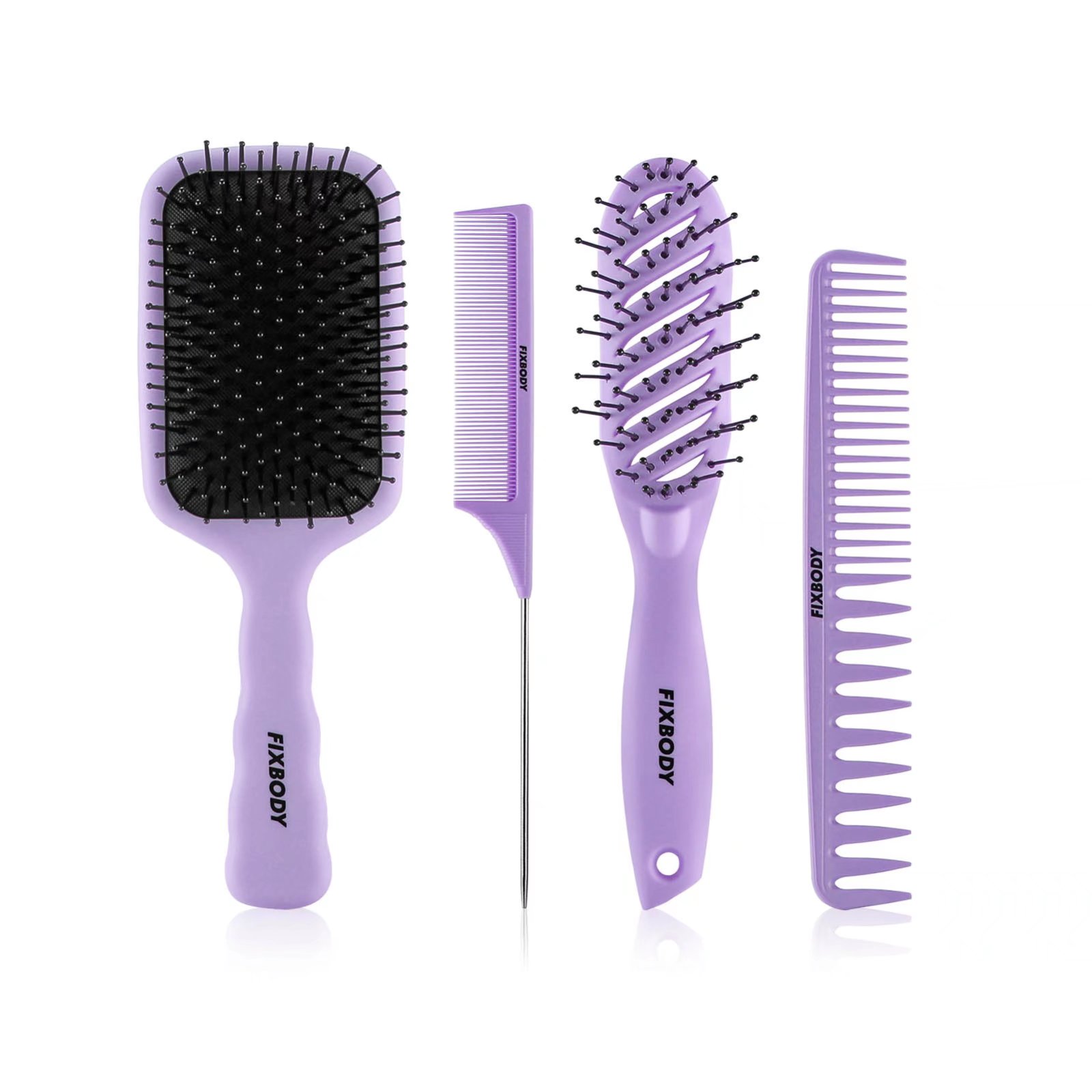 Set 4 bucati perie/ piepteni par Fixbody, Umed/ uscat, Mov - eMAG.ro