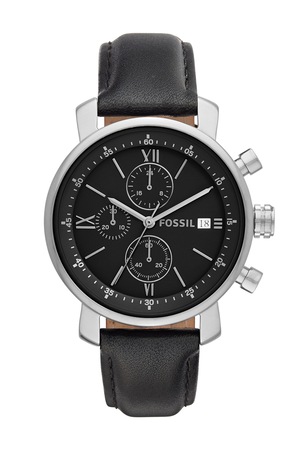 Fossil, Ceas cronograf cu o curea din piele, Negru/Argintiu - eMAG.ro