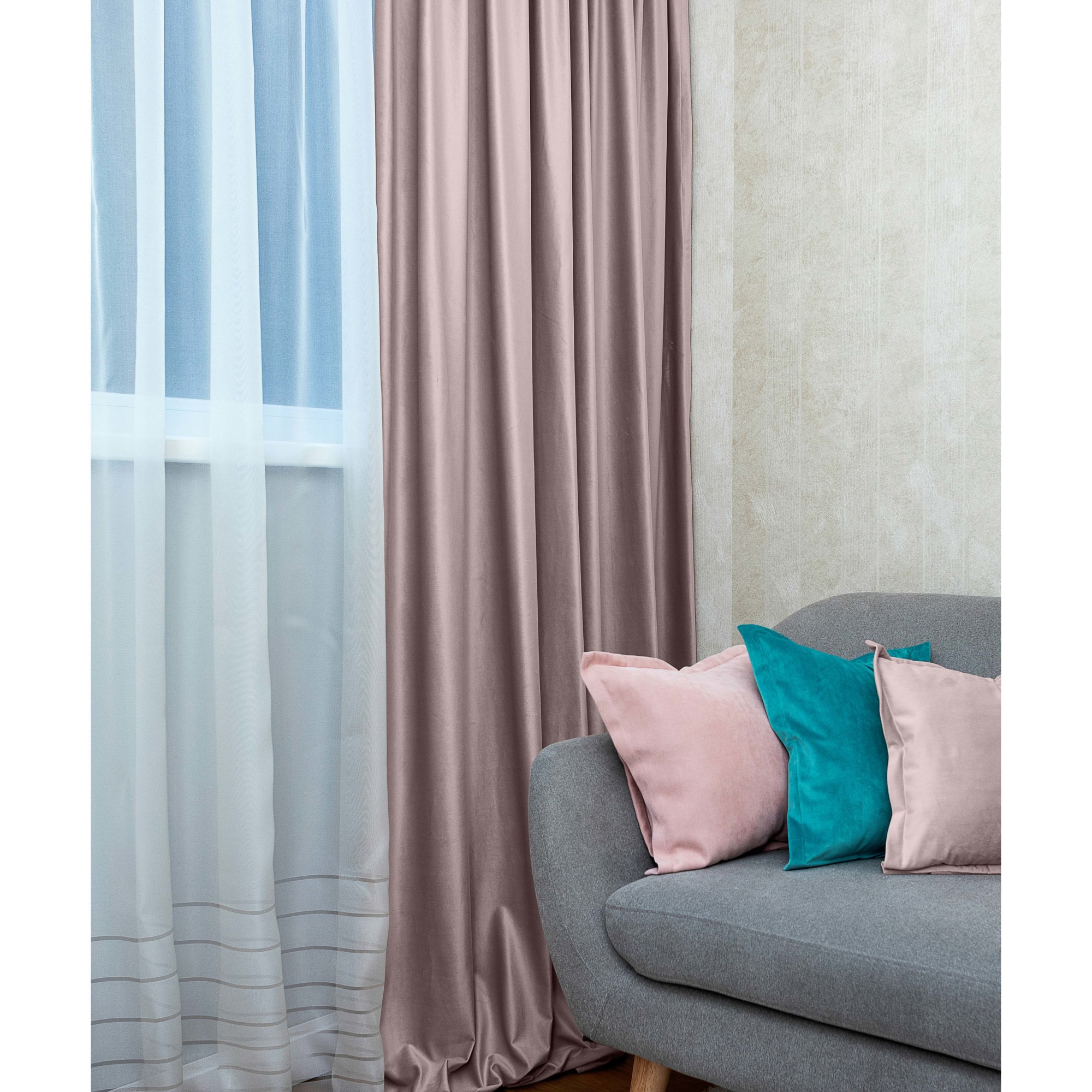 Set Decolis, Draperie Catifea Mov Lila 2 buc x 150 cm, cu Perdea ...