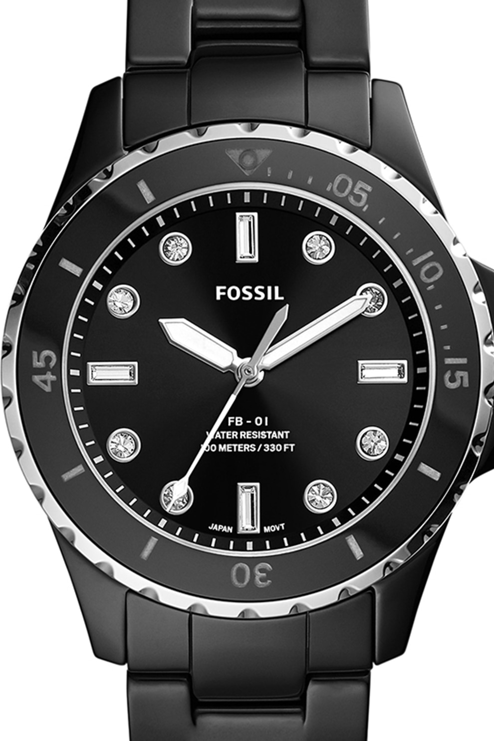 Fossil, Ceas in doua tonuri cu o curea din ceramica, Negru/Argintiu ...