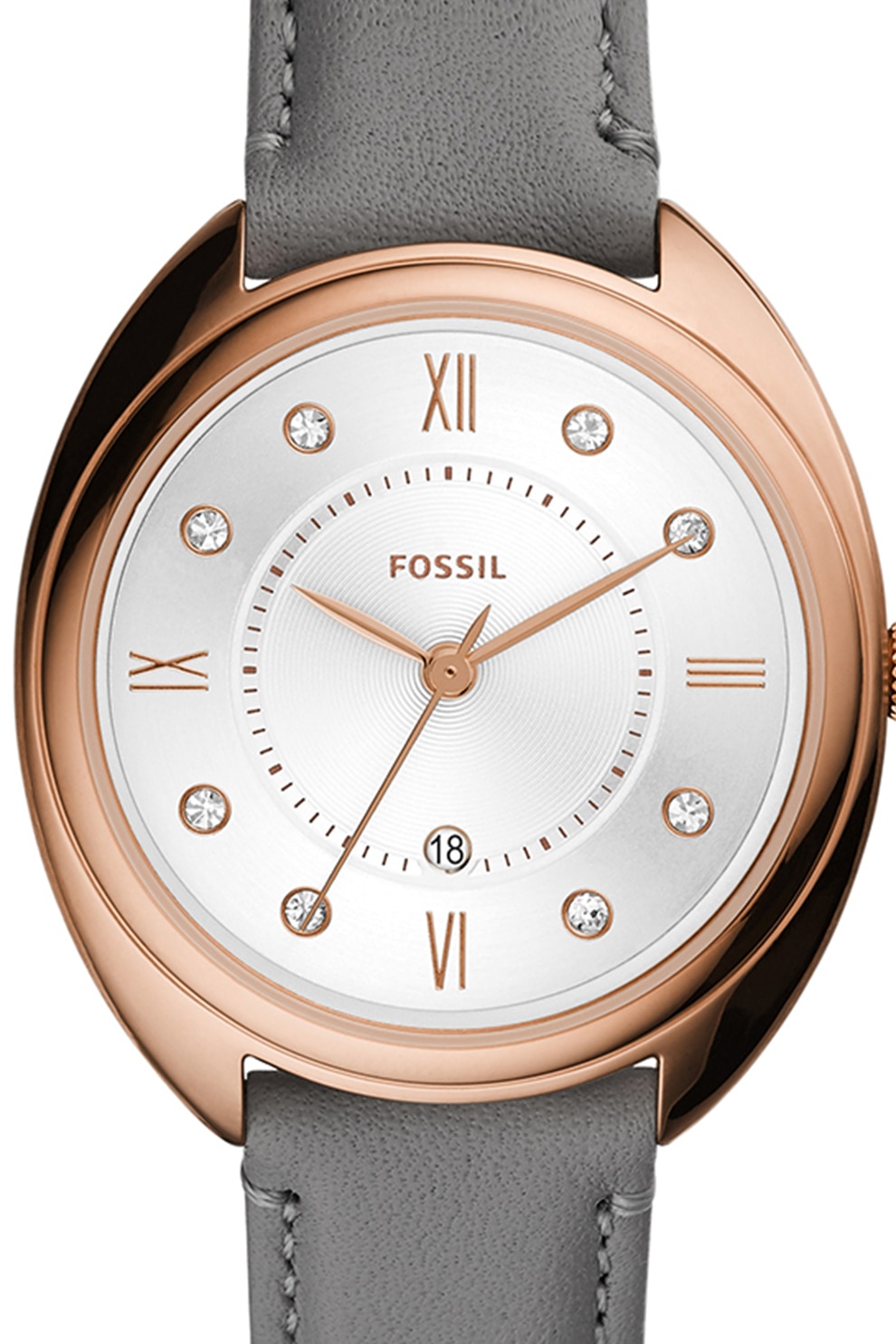 Fossil, Ceas din otel inoxidabil cu o curea din piele, Gri inchis/Auriu ...