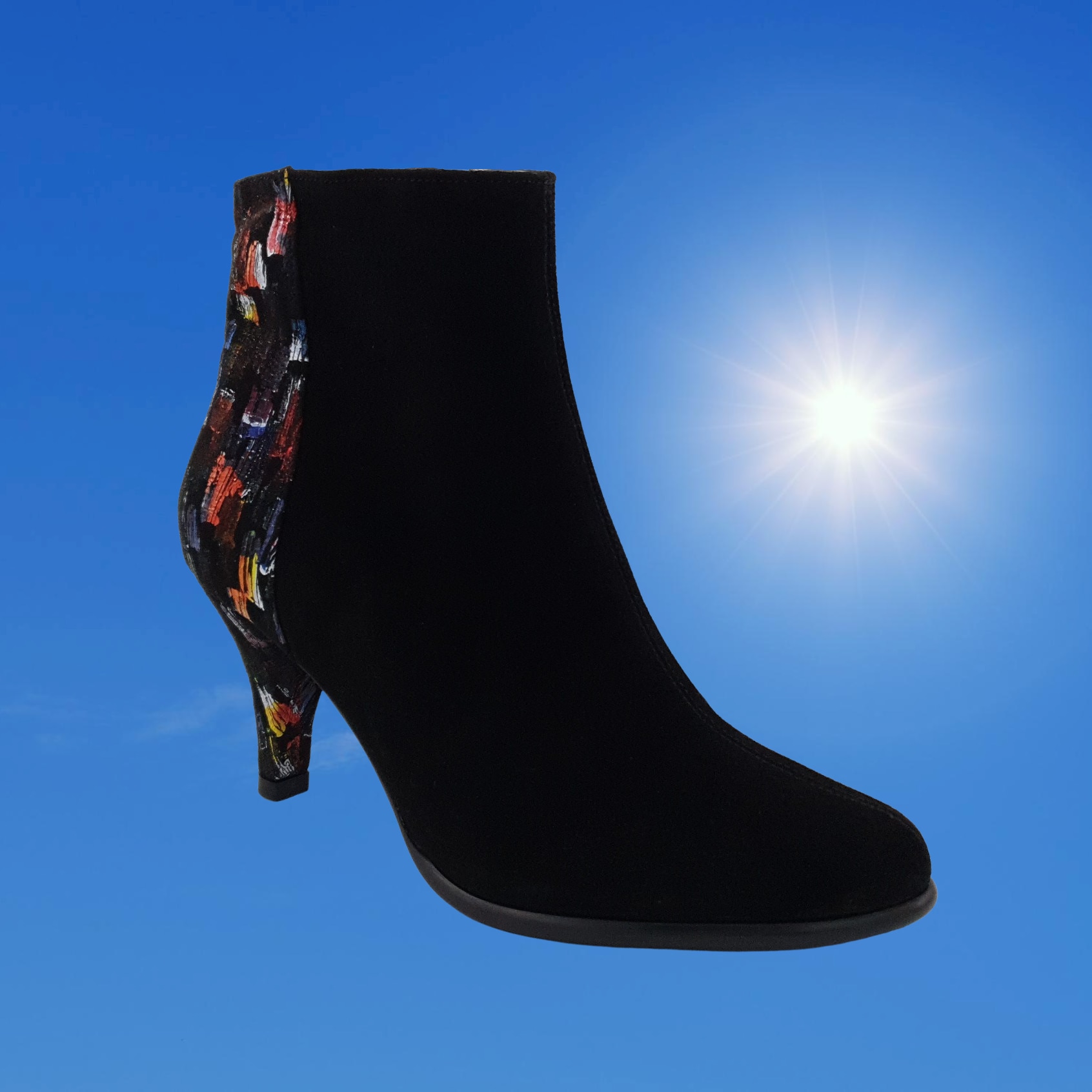 Botine dama, SandAli, piele naturala, velur, varf migdalat, toc cui ...