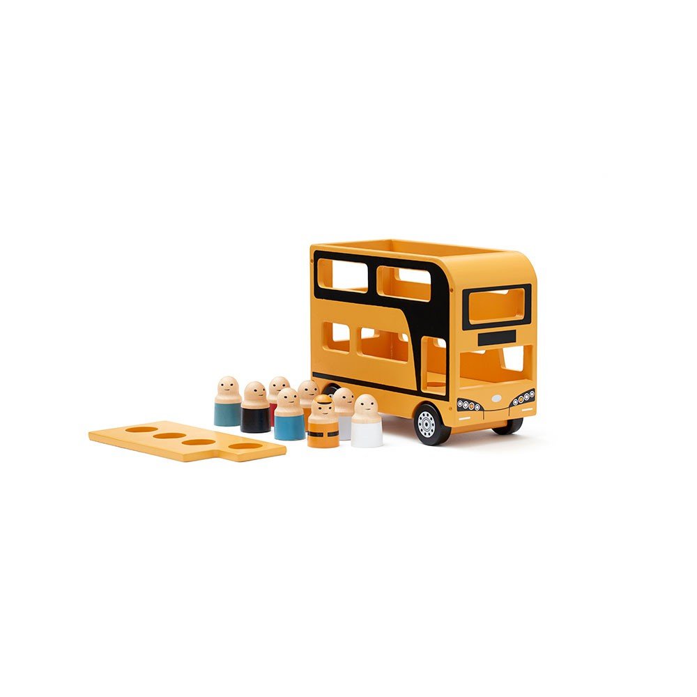 Set Autobuz Kids Concept, Double decker bus, Din lemn, Galben, 9 piese ...