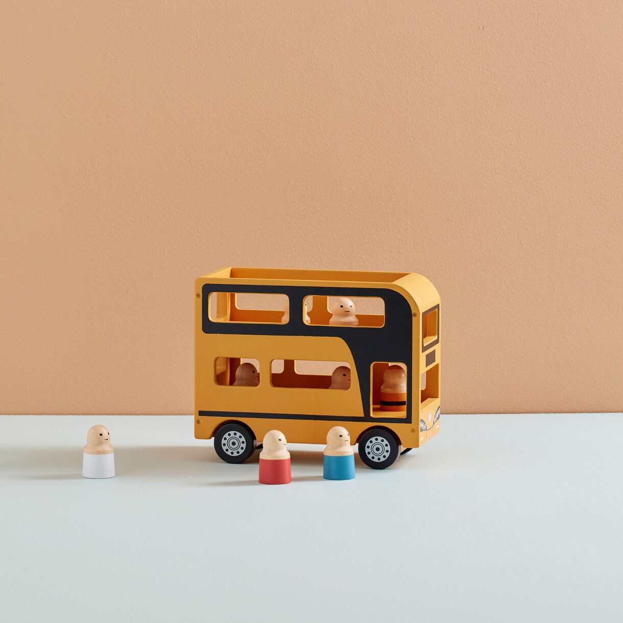 Set Autobuz Kids Concept, Double decker bus, Din lemn, Galben, 9 piese ...