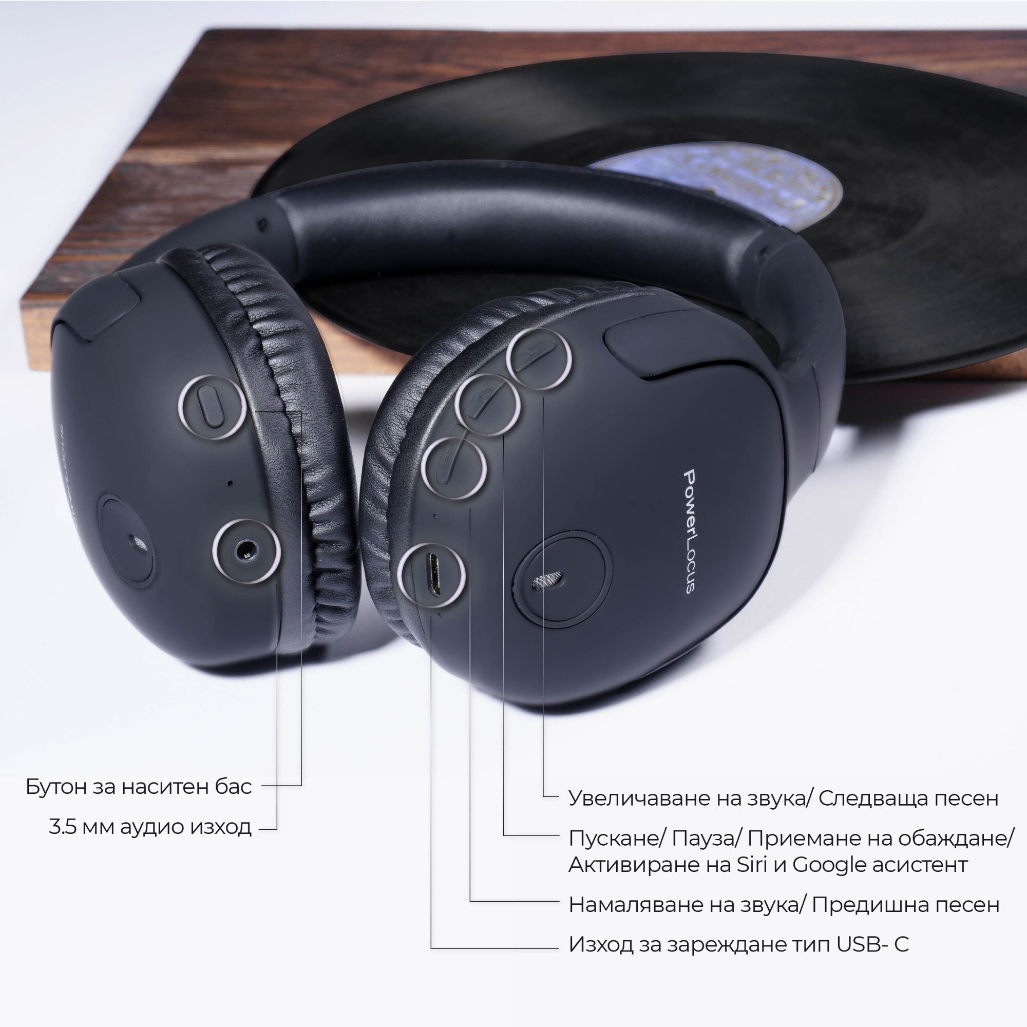 Безжични Bluetooth Слушалки PowerLocus P7, Черно - eMAG.bg