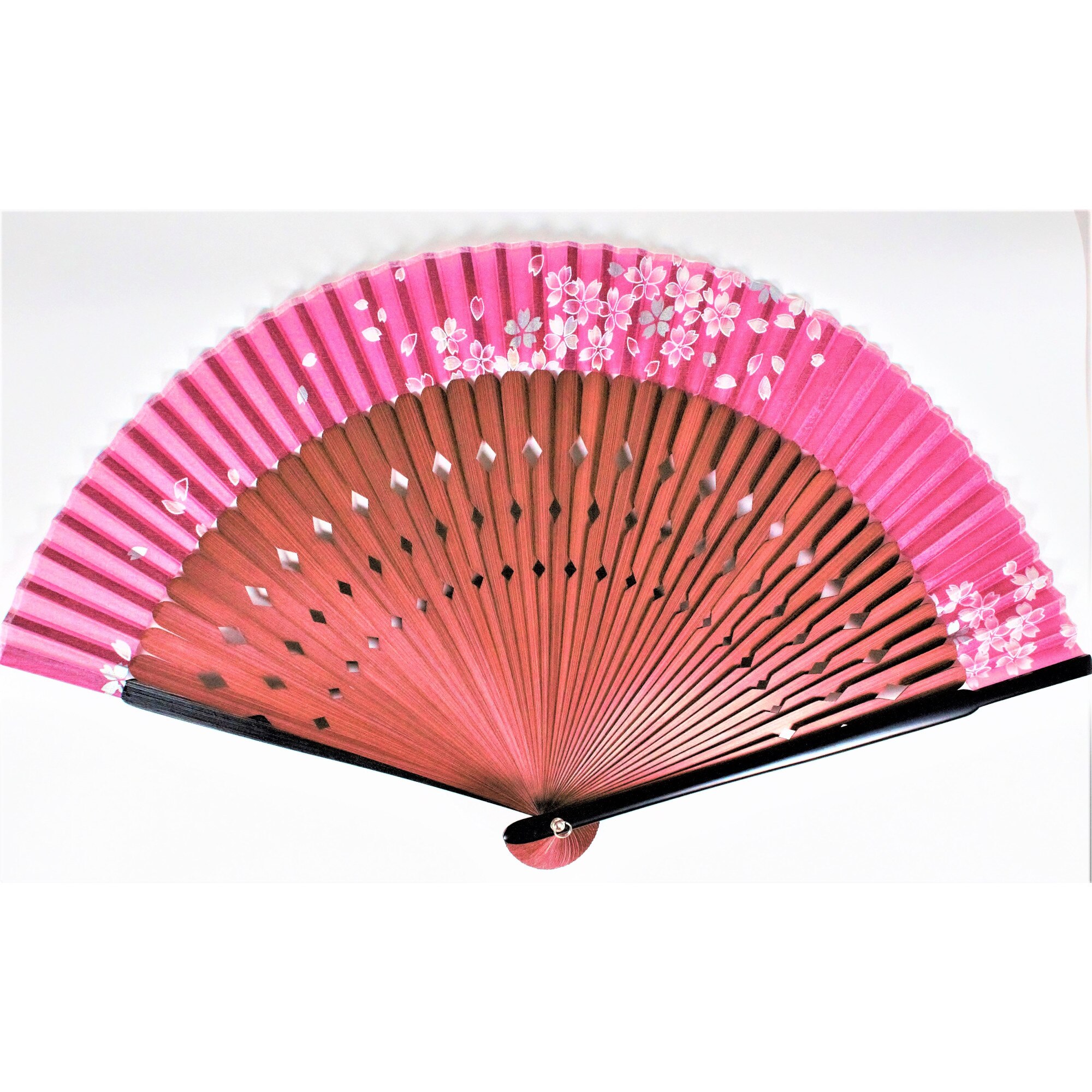 Evantai din bambus si matase, sakura, roz, 22 cm - eMAG.ro