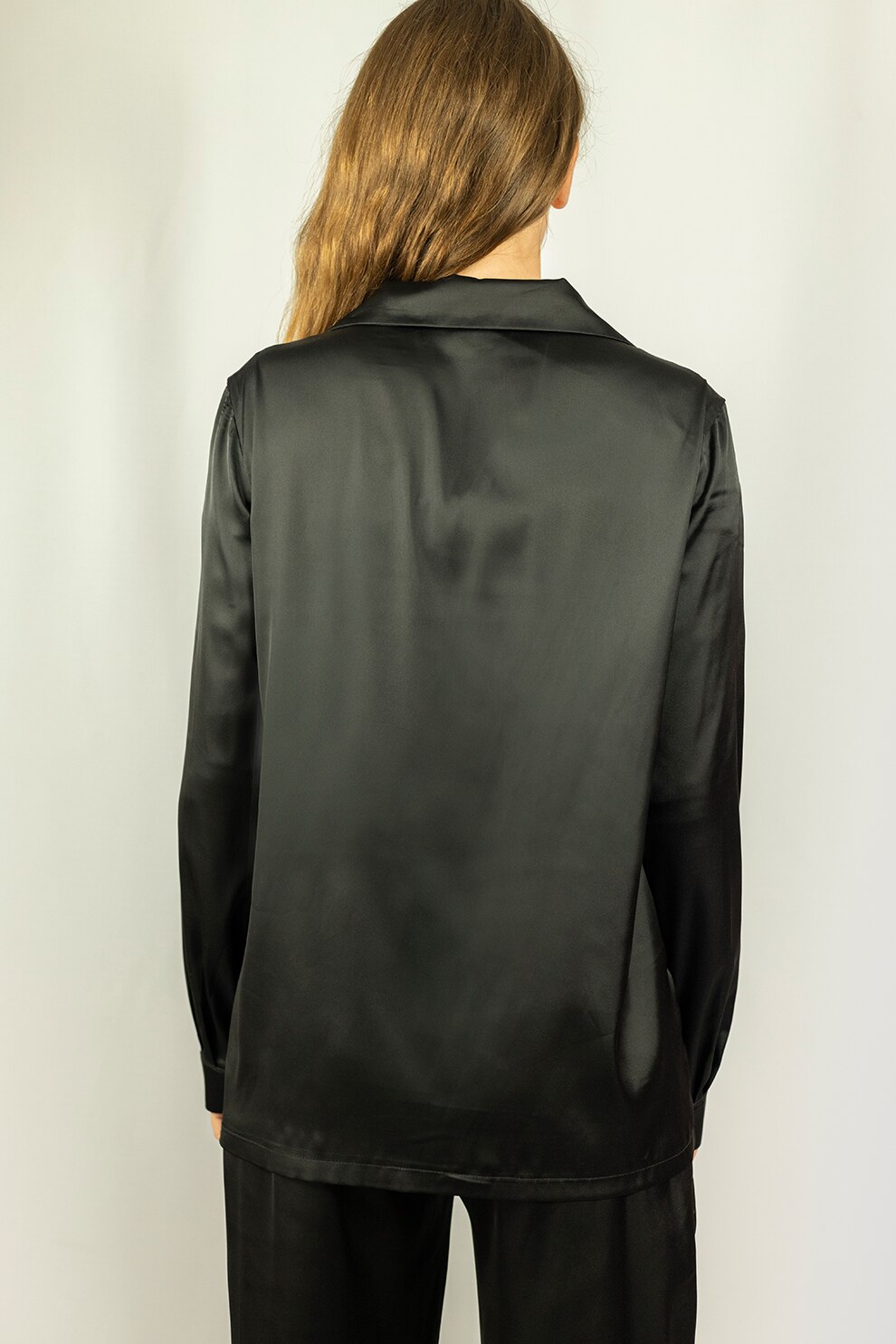 Renéeblanc, Camasa din amestec de matase, cu revere decupate, Negru, M ...