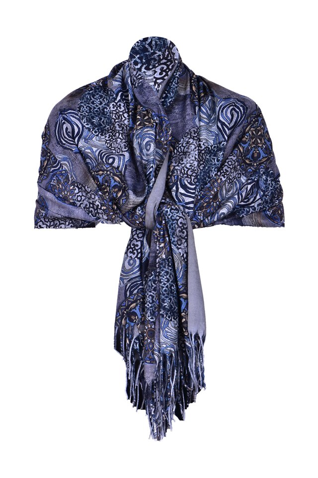 Fular pictat D, Dacali, casmir, gri/albastru - eMAG.ro
