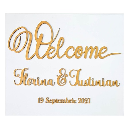 Panou Welcome nunta personalizat, MDF, alb, 70*55 cm - eMAG.ro