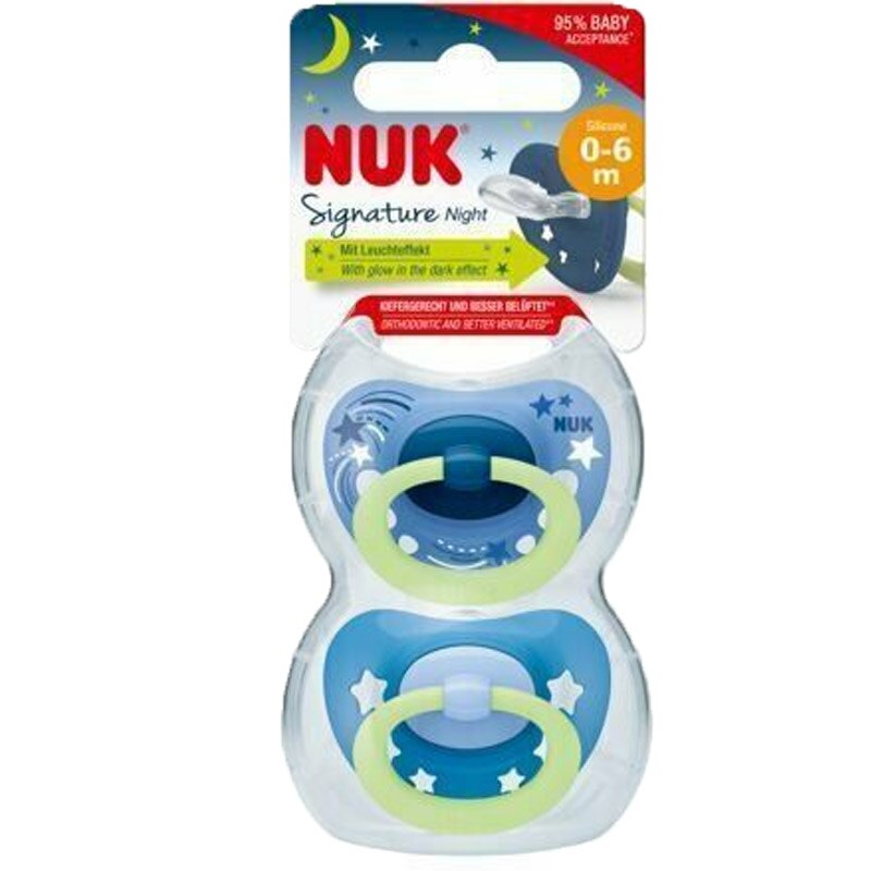 2 db szilikon fogszabályozó cumi készlet Nuk Signature Night 739697-2, kék 2 év - eMAG.hu