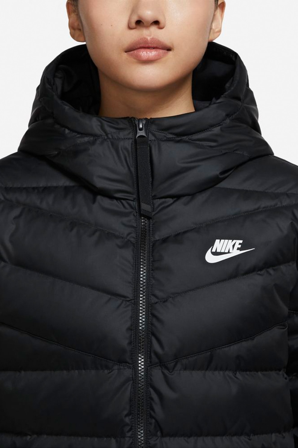 Nike, Geaca cu umplutura de puf si gluga Windrunner, Negru/Alb, L - eMAG.ro