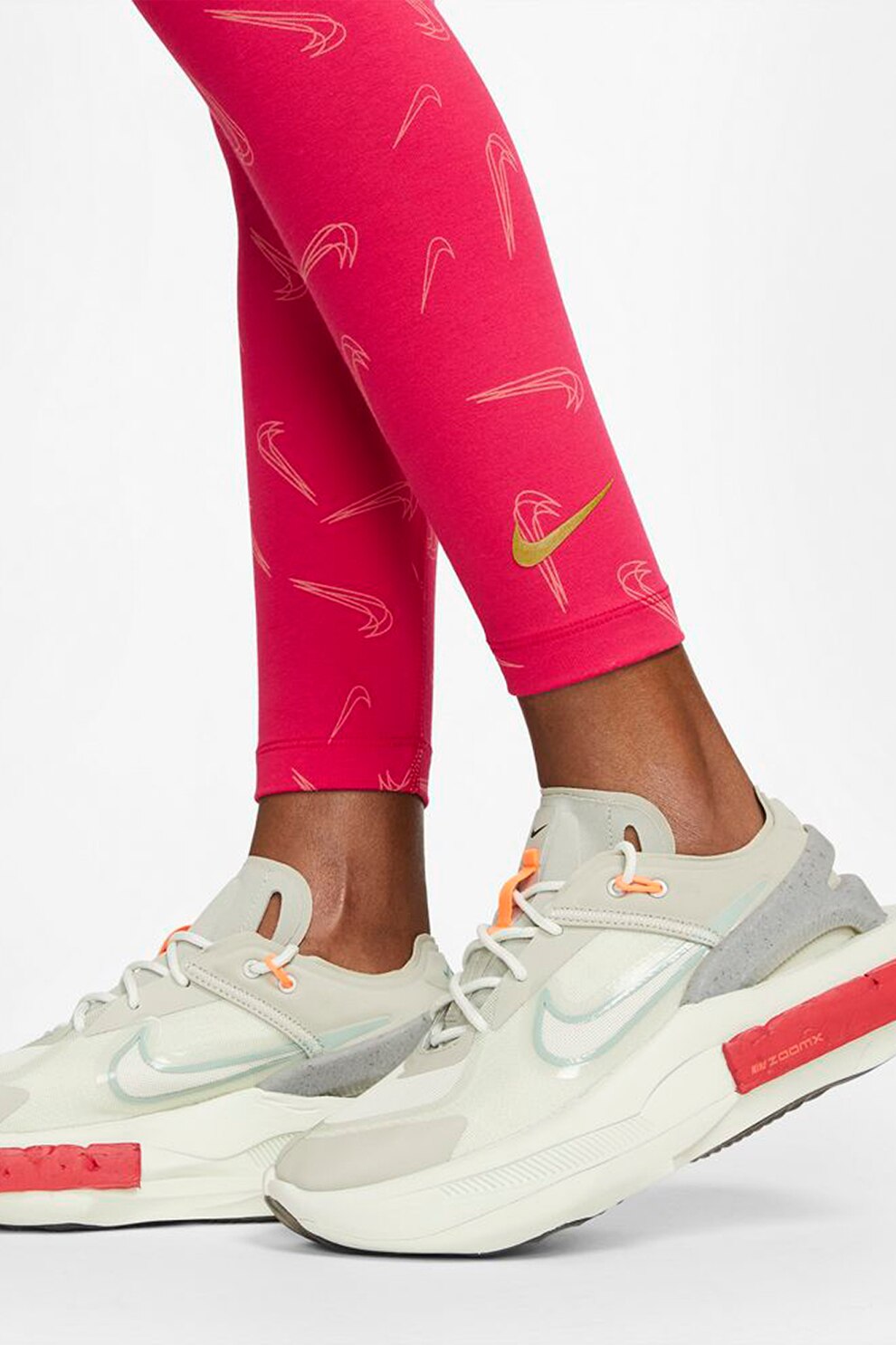 Nike, Colanti cu talie inalta si imprimeu logo pentru fitness, Fucsia ...